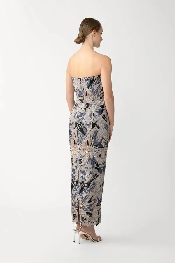 SAU LEE Meryl Sequined Strapless Midi Dress