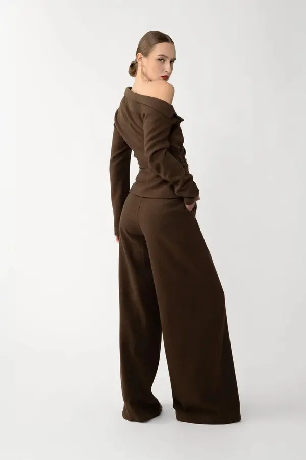 SAU LEE Neve Wool Blend Wide Leg Tailored Trousers