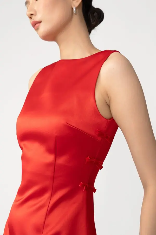 SAU LEE Terri Satin Mini Dress With Velvet Bows