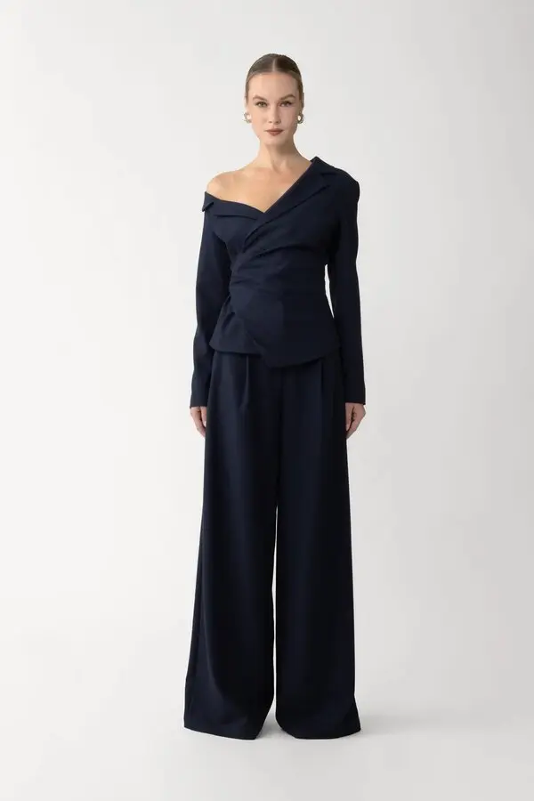 SAU LEE Neve Wool Blend Wide-leg Tailored Pants