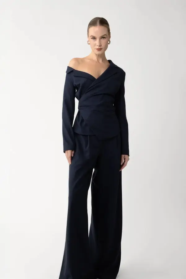 SAU LEE Neve Wool Blend Wide-leg Tailored Pants