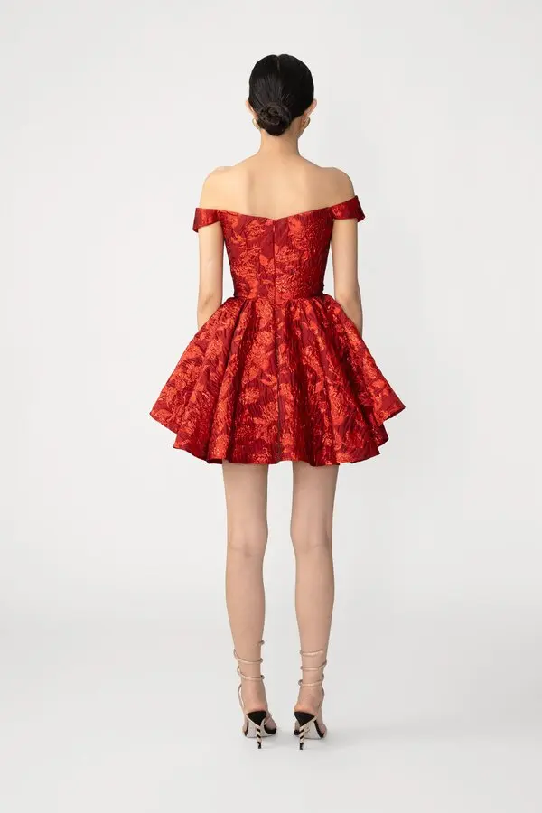 SAU LEE Jem Brocade Off-shoulder Mini Dress