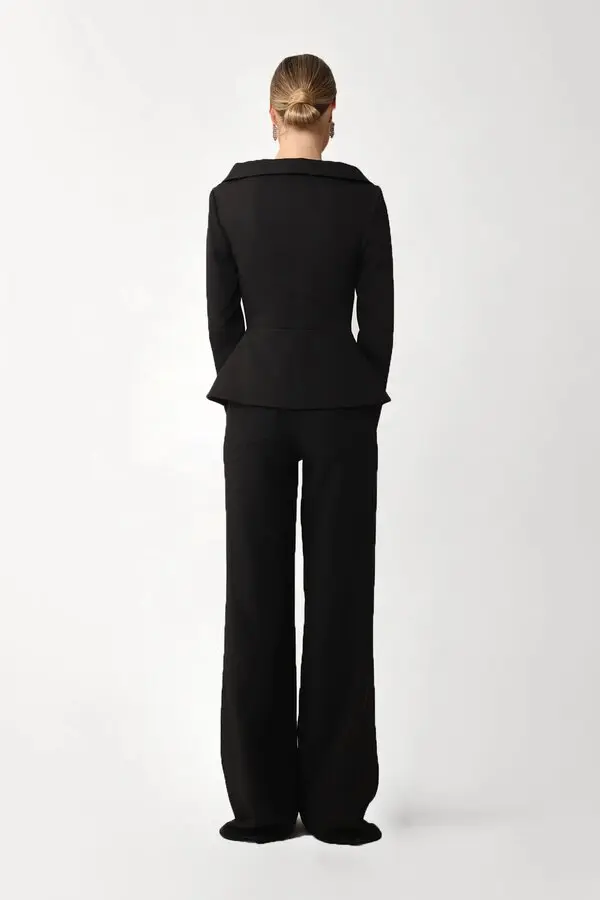SAU LEE High Rise Pleated Flared Crepe Pants