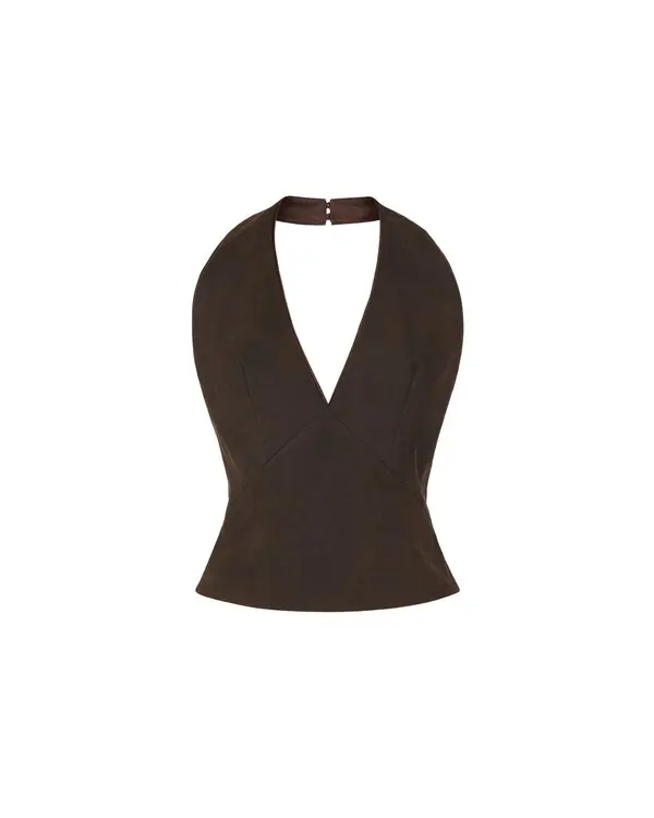 SAU LEE Nomi Faux Suede Halterneck Top