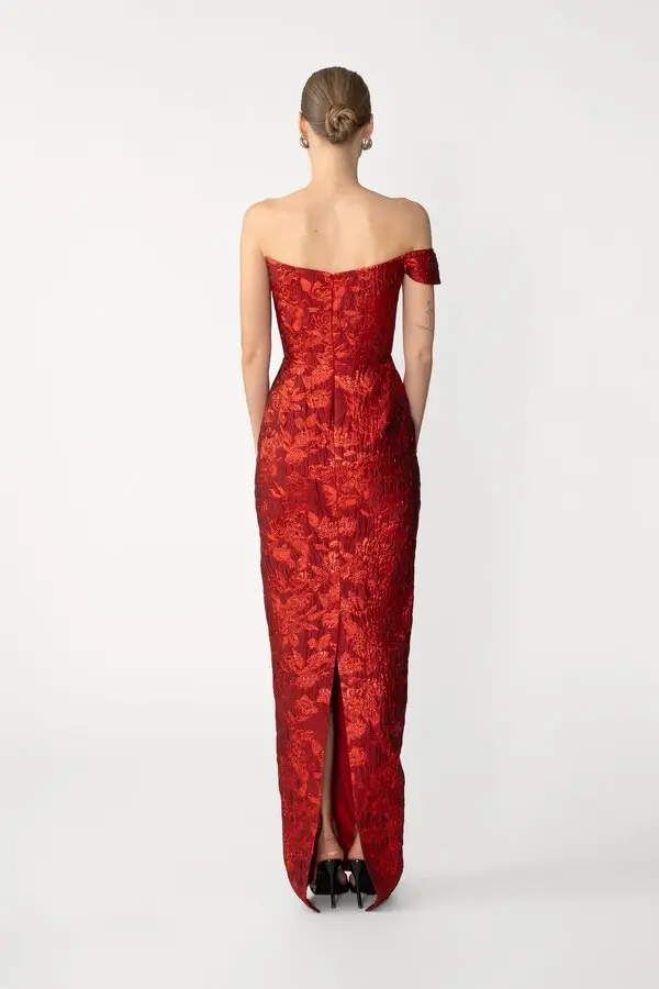 SAU LEE Jackson Jacquard Gown - Red