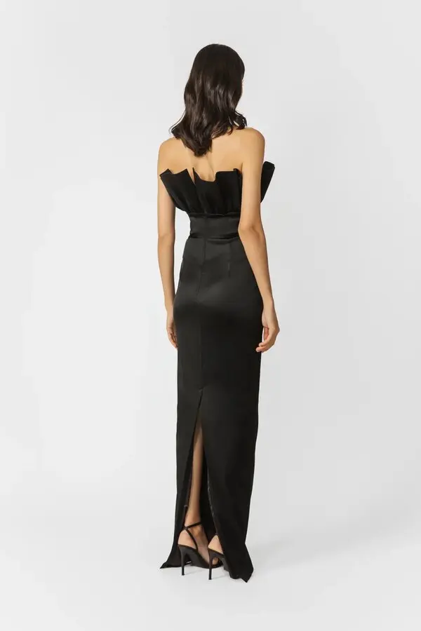 SAU LEE Noah Strapless Satin Column Gown - Black