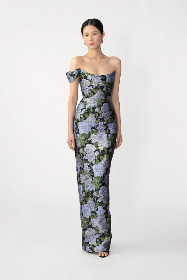 SAU LEE Jackson Jacquard Gown - Blue Multi