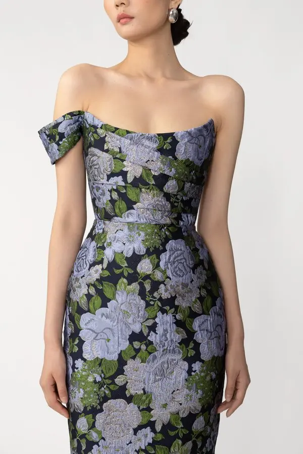 SAU LEE Jackson Jacquard Gown - Blue Multi