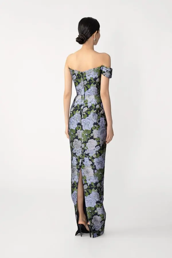 SAU LEE Jackson Jacquard Gown - Blue Multi