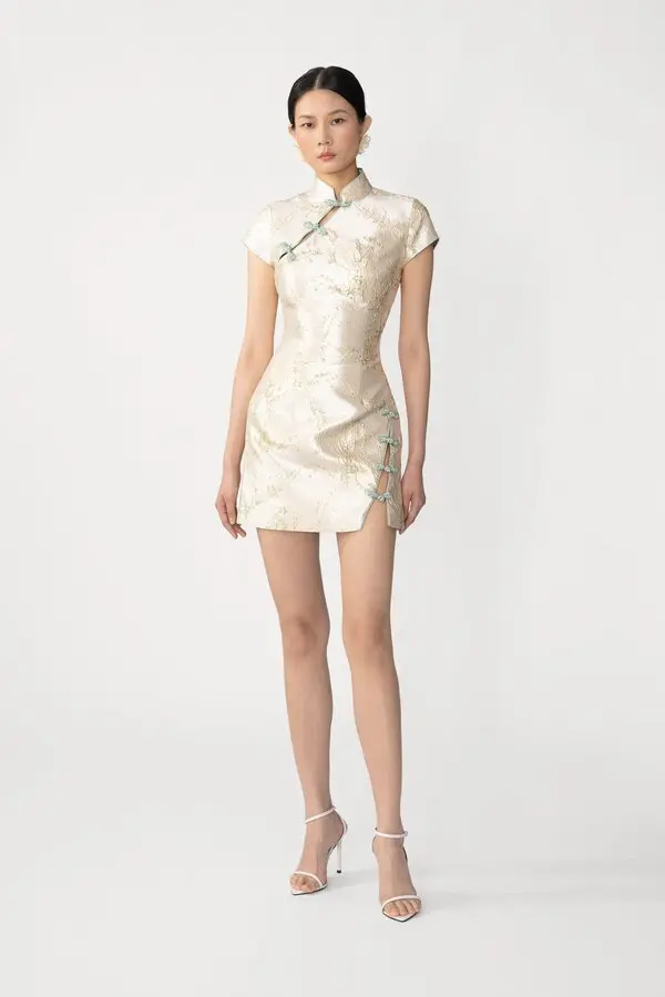 SAU LEE Jada Jacquard Mini Dress - Silver Mint