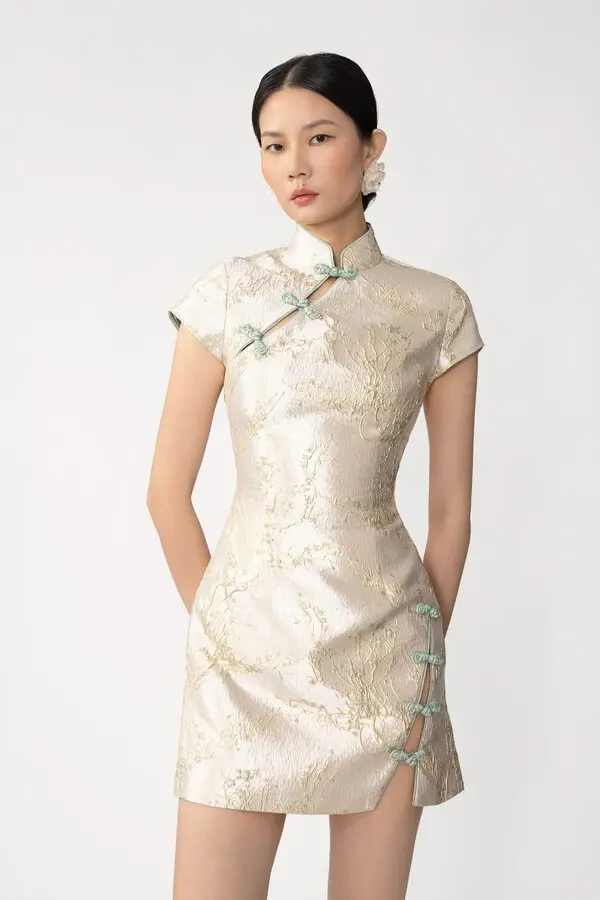 SAU LEE Jada Jacquard Mini Dress - Silver Mint