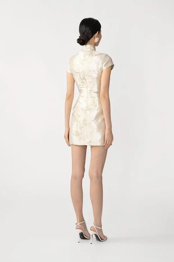 SAU LEE Jada Jacquard Mini Dress - Silver Mint