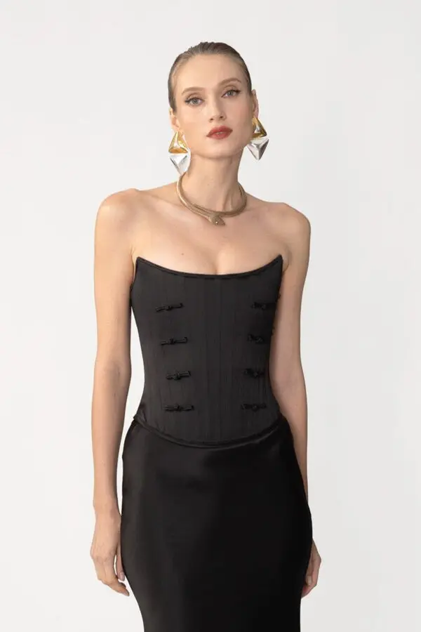 SAU LEE Della Satin Corset Top With Knot Detailing