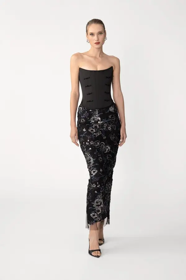 SAU LEE Della Satin Corset Top With Knot Detailing