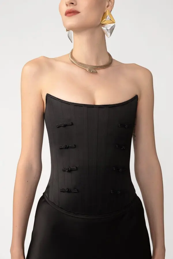 SAU LEE Della Satin Corset Top With Knot Detailing