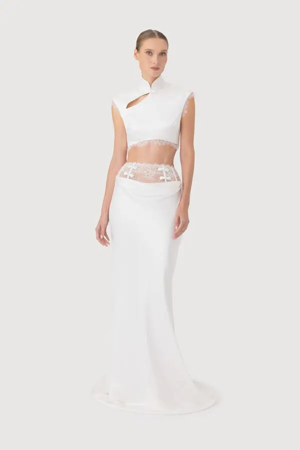 SAU LEE Lila Satin Maxi Skirt - Ivory
