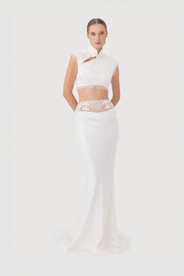 SAU LEE Lila Satin Maxi Skirt - Ivory