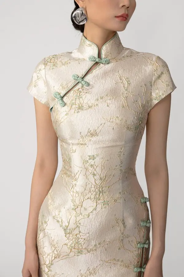 SAU LEE Josephine Jacquard Midi Dress - Silver Mint