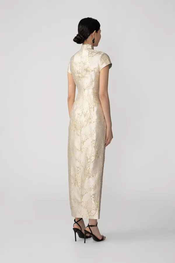 SAU LEE Josephine Jacquard Midi Dress - Silver Mint