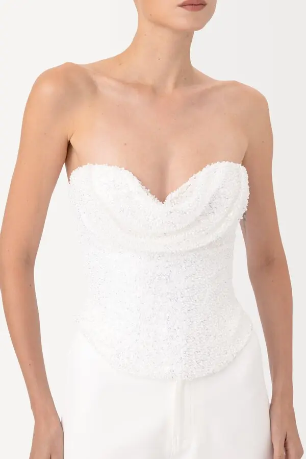 SAU LEE Lin Beaded Corset Top