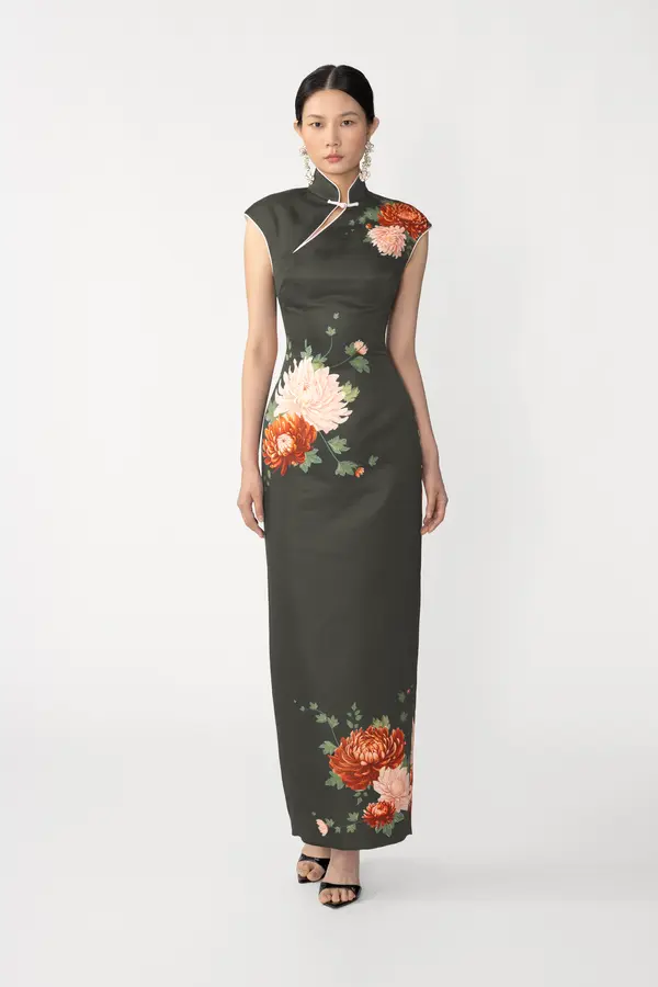 SAU LEE Dorit Maxi Dress With Mandarin Collar And Floral Print