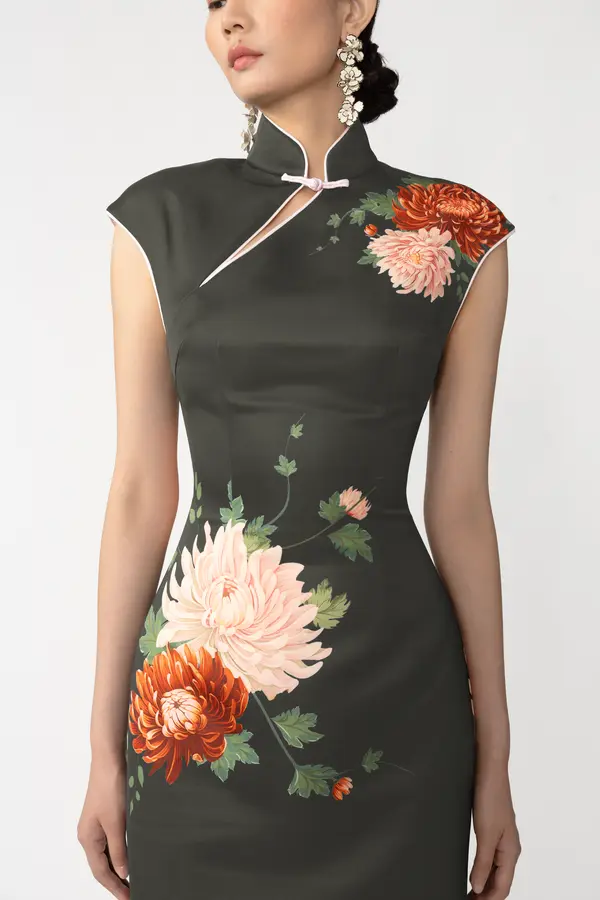 SAU LEE Dorit Maxi Dress With Mandarin Collar And Floral Print