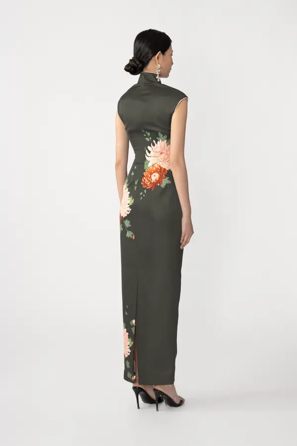 SAU LEE Dorit Maxi Dress With Mandarin Collar And Floral Print