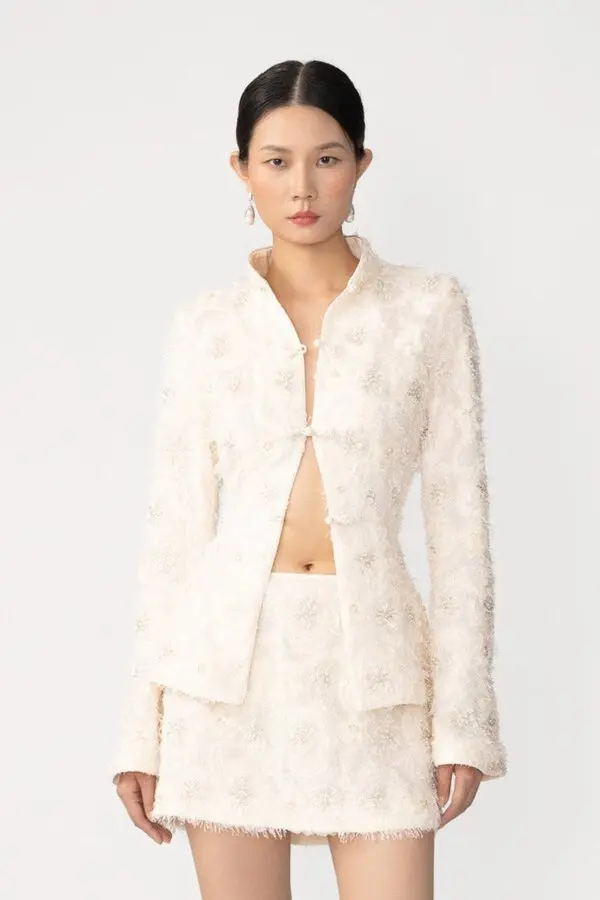 SAU LEE Aja Embroidered Flared Sleeve Top