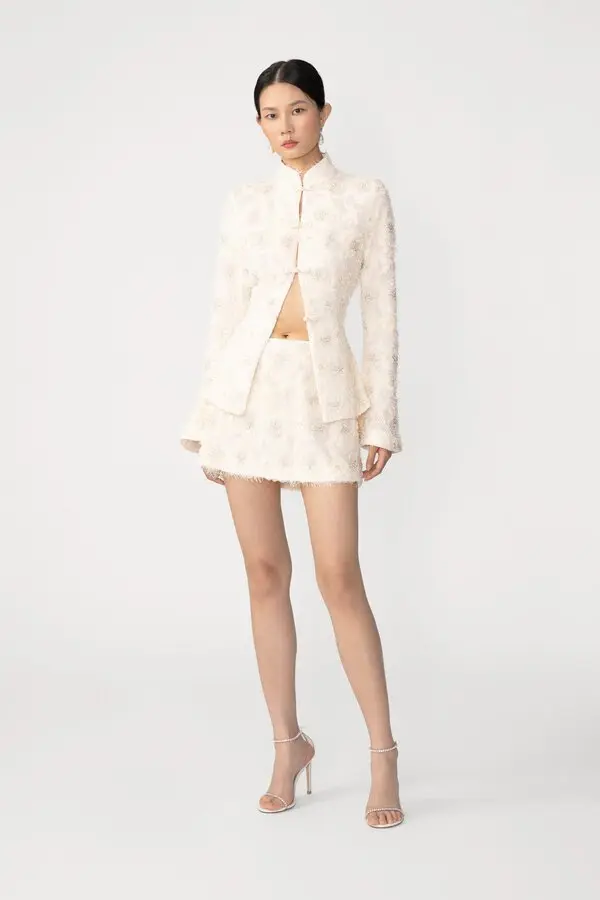 SAU LEE Aja Embroidered Flared Sleeve Top