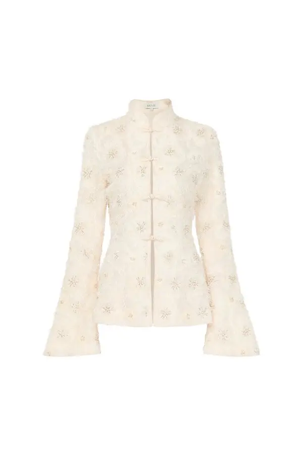 SAU LEE Aja Embroidered Flared Sleeve Top