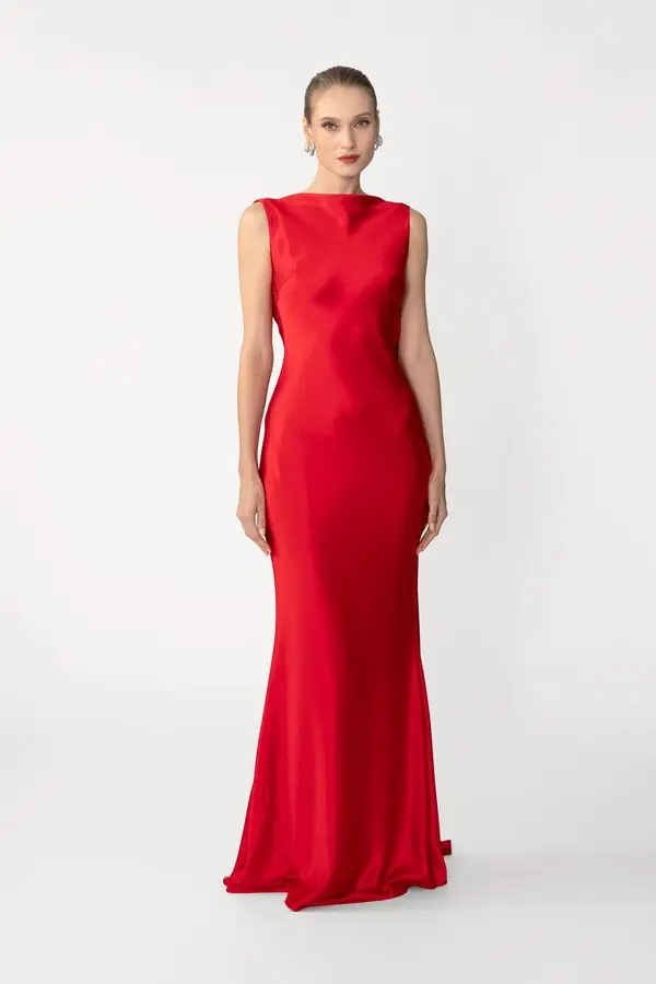 SAU LEE Callie Satin Gown - Red