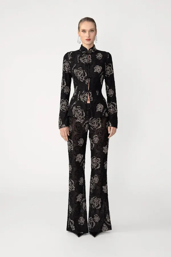 SAU LEE Azalea Embroidered Flare Pants