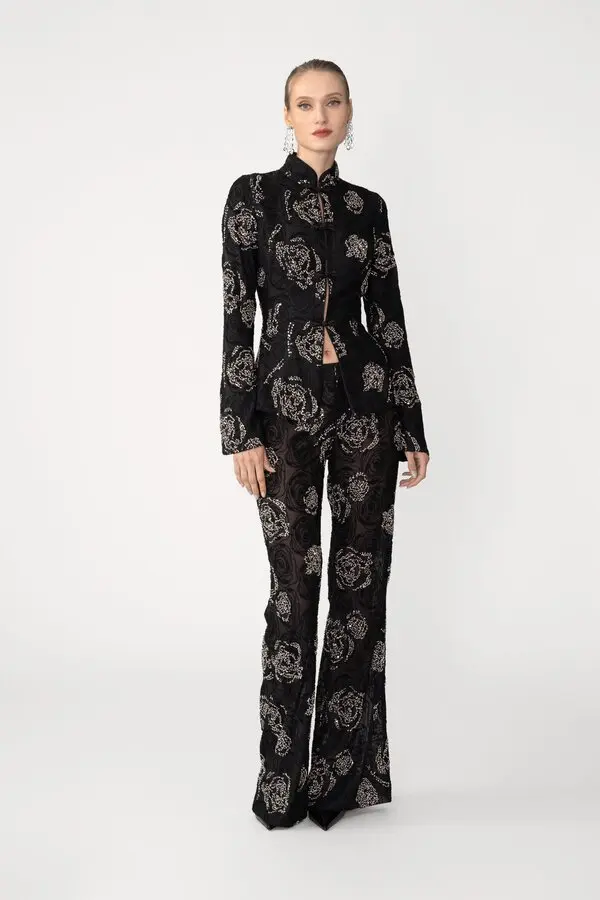 SAU LEE Azalea Embroidered Flare Pants