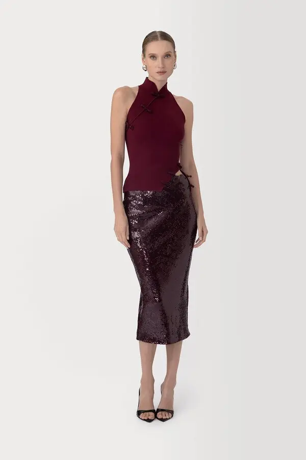 SAU LEE Venus Sequin Midi Skirt