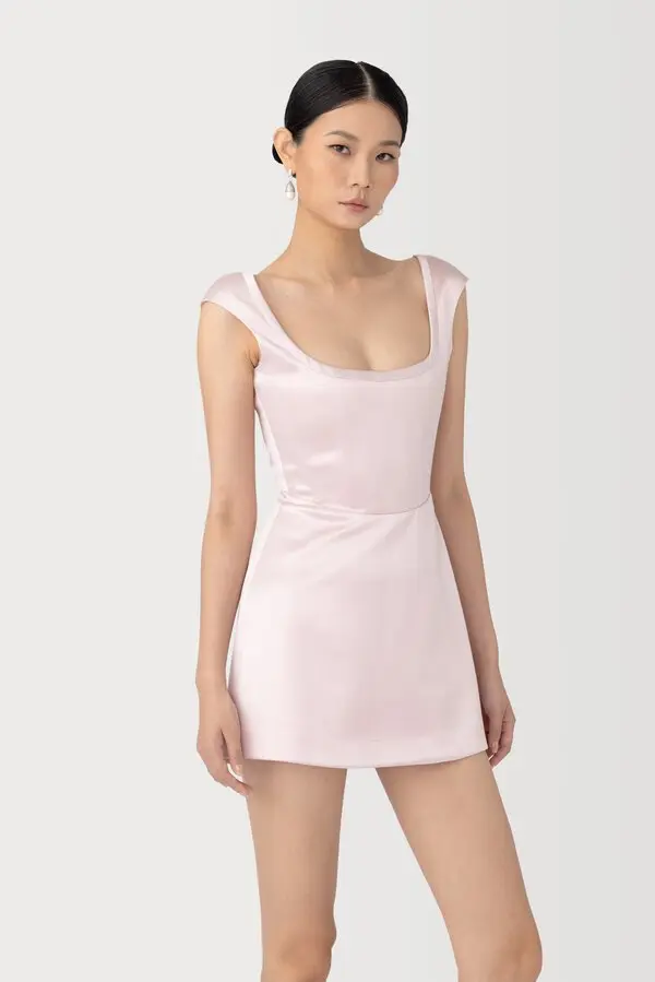 SAU LEE Bryn Satin Mini Dress With Sculpted Corset - Pink Cloud