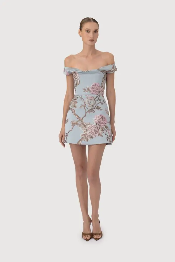 SAU LEE Bruna Brocade Off-the-shoulder Mini Dress