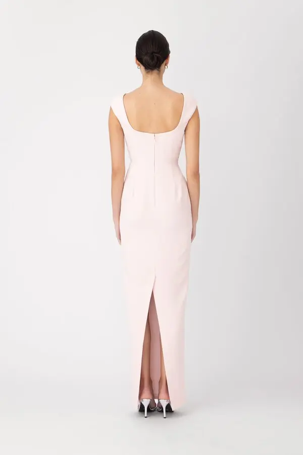 SAU LEE Brooke Gown Elegant Crepe Floor-length Dress With Corset Detail - Pink Cloud