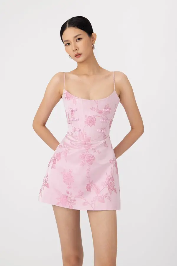 SAU LEE Andi Brocade Mini Dress With Corset Bustier