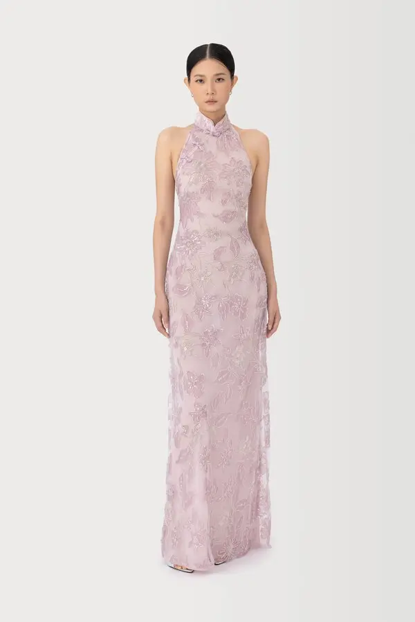 SAU LEE Grace Embellished Maxi Dress With Sequins And Beads - Soft Lilac