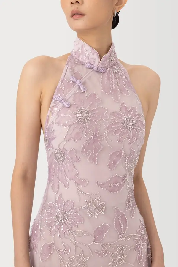 SAU LEE Grace Embellished Maxi Dress With Sequins And Beads - Soft Lilac