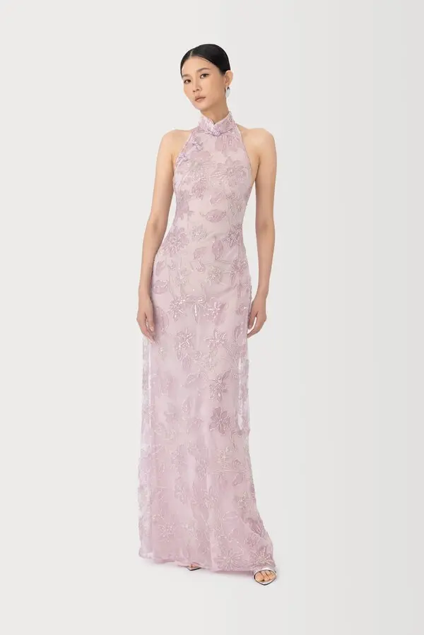 SAU LEE Grace Embellished Maxi Dress With Sequins And Beads - Soft Lilac