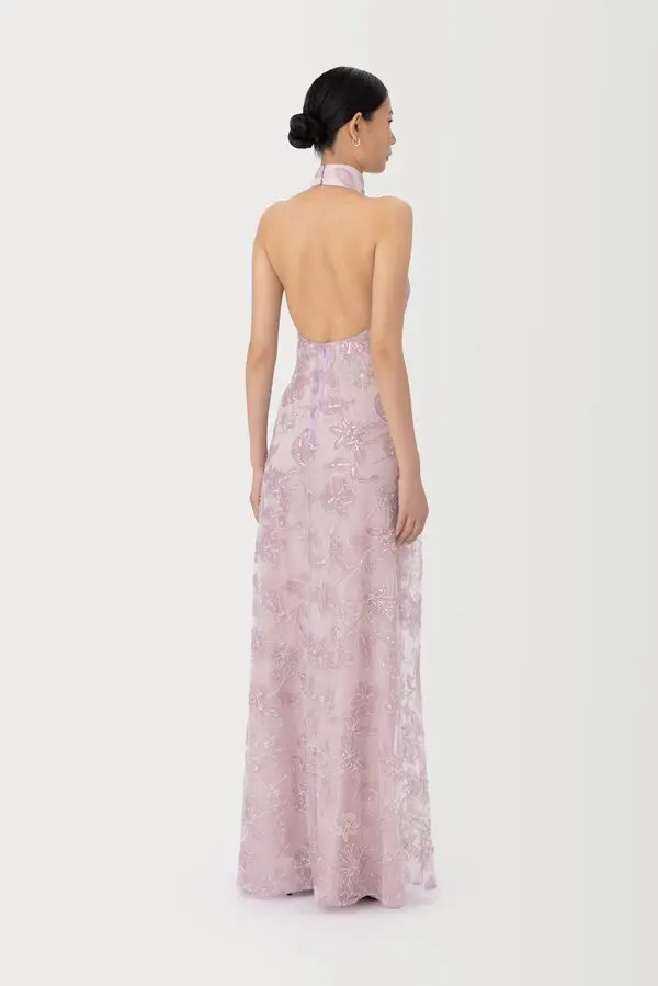 SAU LEE Grace Embellished Maxi Dress With Sequins And Beads - Soft Lilac