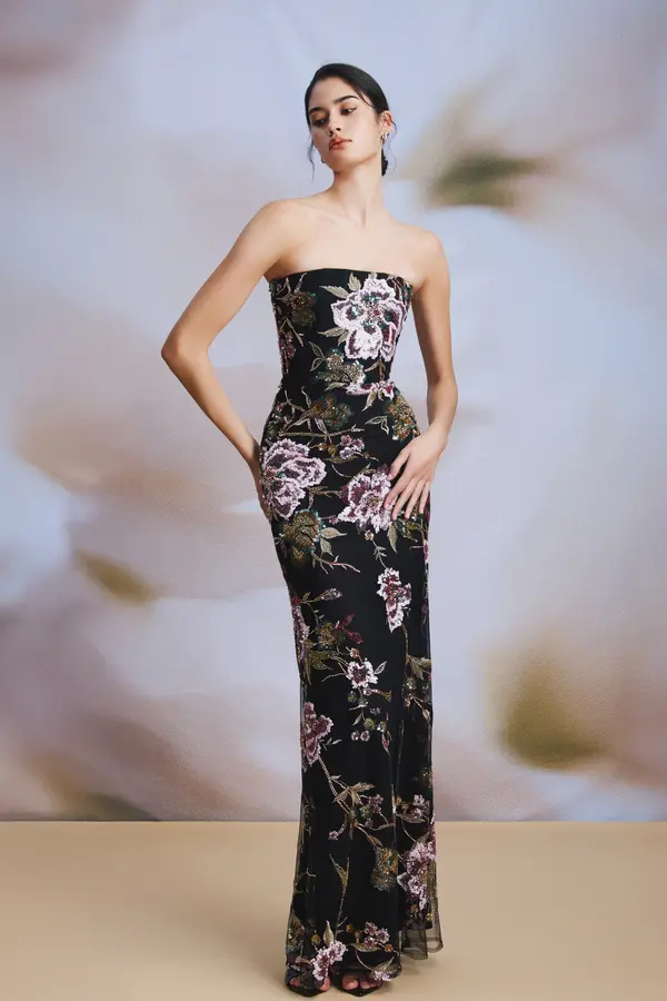 SAU LEE Pippa Strapless Embellished Maxi Gown