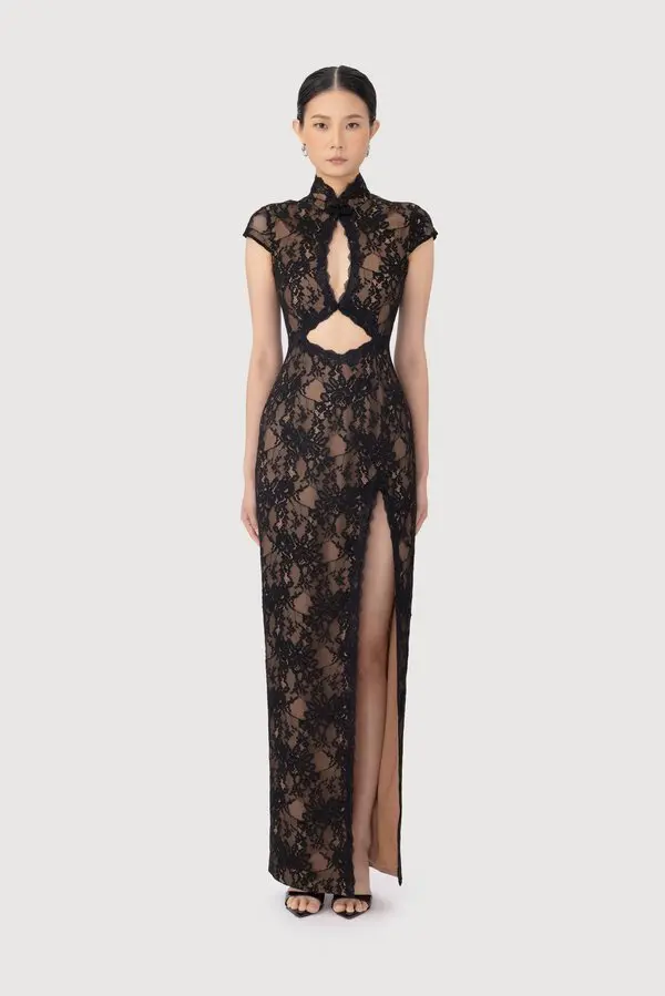 SAU LEE Moira Lace Maxi Dress With Cut-out And Slit