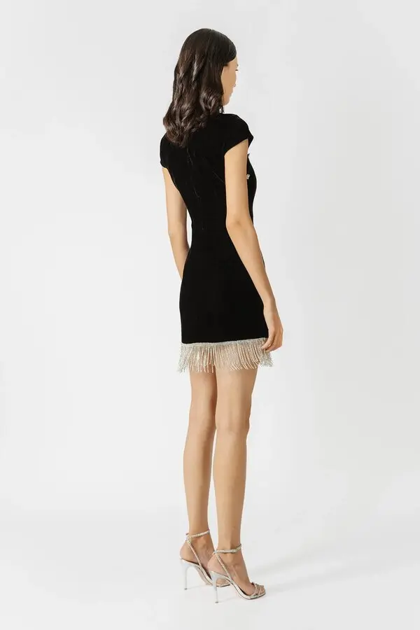 SAU LEE Margaux Velvet Mini Dress With Crystal Tassels