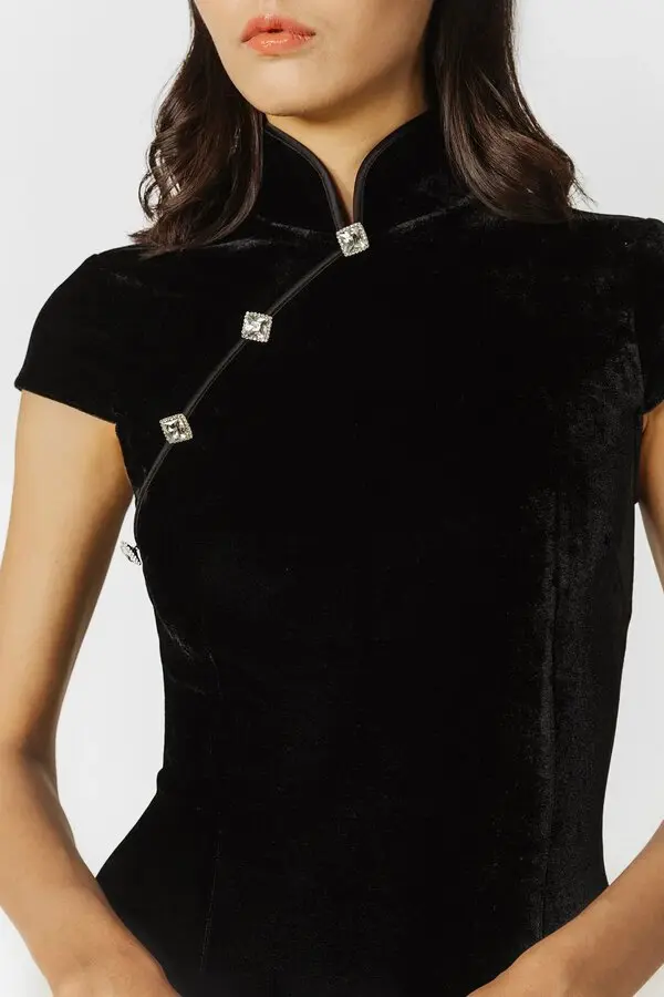 SAU LEE Margaux Velvet Mini Dress With Crystal Tassels