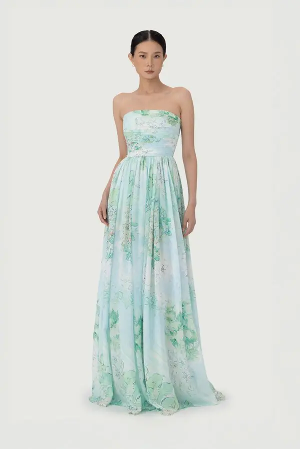 SAU LEE Camille Strapless Maxi Dress - Mint Multi