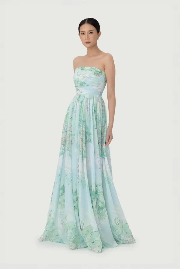 SAU LEE Camille Strapless Maxi Dress - Mint Multi