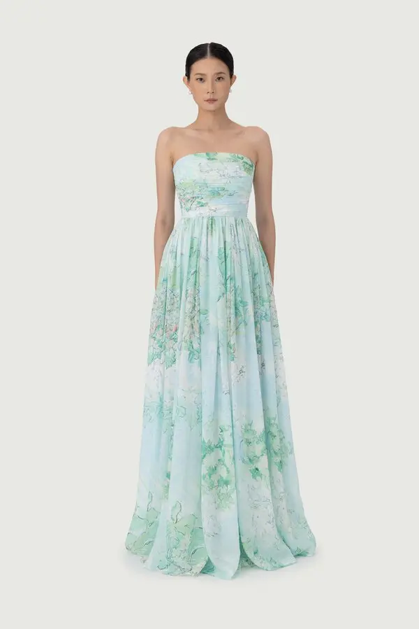 SAU LEE Camille Strapless Maxi Dress - Mint Multi