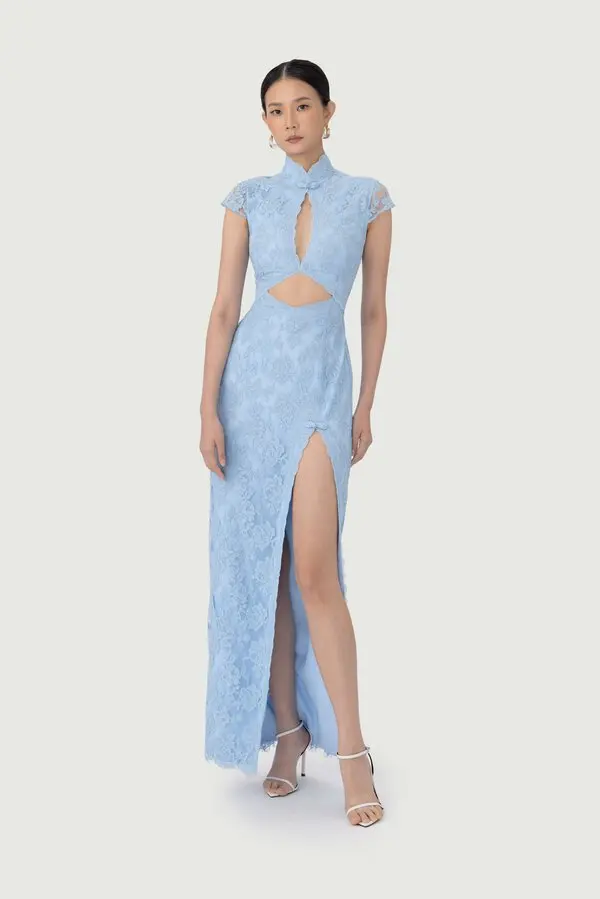 SAU LEE Moira Lace Maxi Dress - Sky Blue